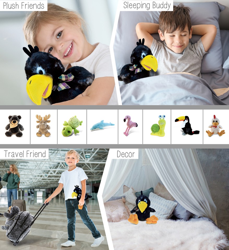 DolliBu Plush Crow Stuffed Animal - Soft Fur Sitting Playtime Plush Toy ...