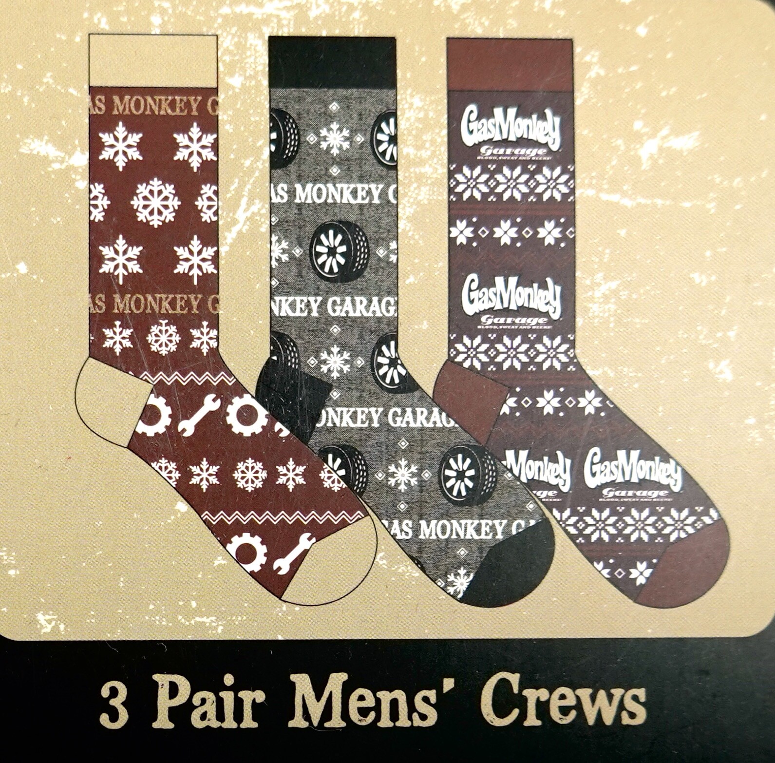 Gas Monkey Garage Mens Socks 3pk Size 9-13 Snowflakes Wrench Wheel Gray ...