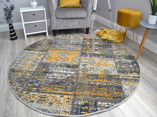 Circle Floor Rugs Small Large Size Ochre Mustard Grey Gold Round ...