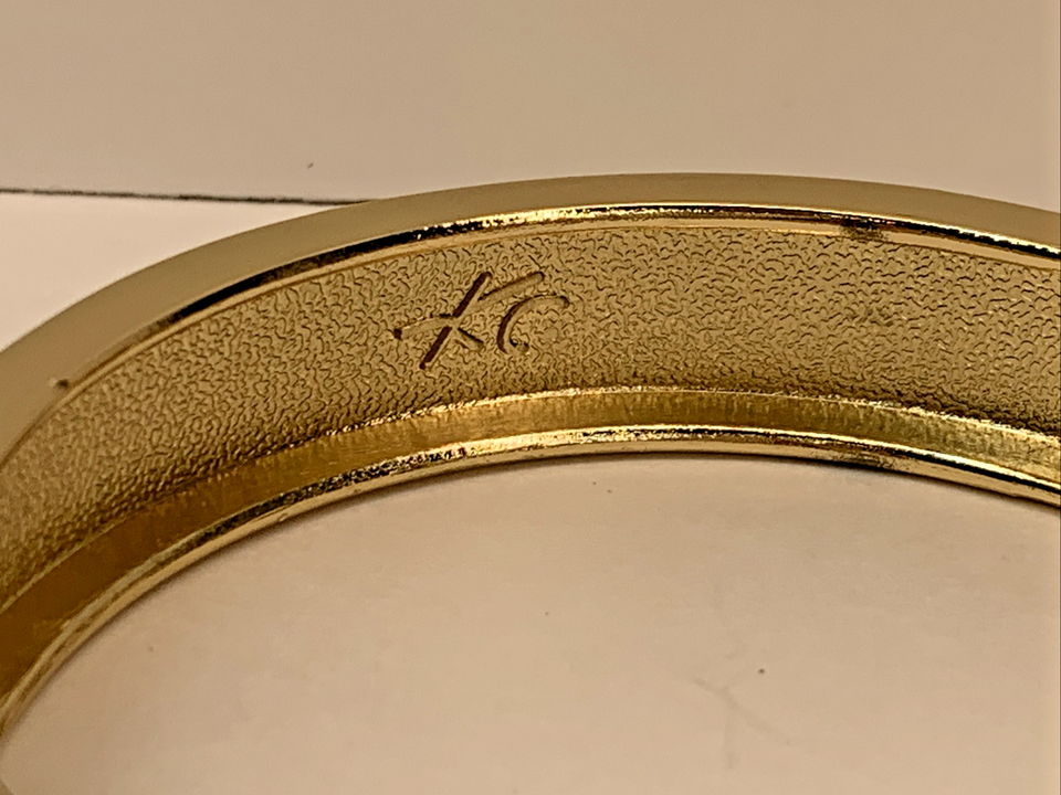 Vintage Signed Kc Gold Tone Hinged Bangle Bracelet with Clear Stones | eBay