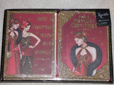 ART DECO BOXED CHRISTMAS CARDS LUXURY 16 CARDS WITH ENVELOPES GLITTER ...