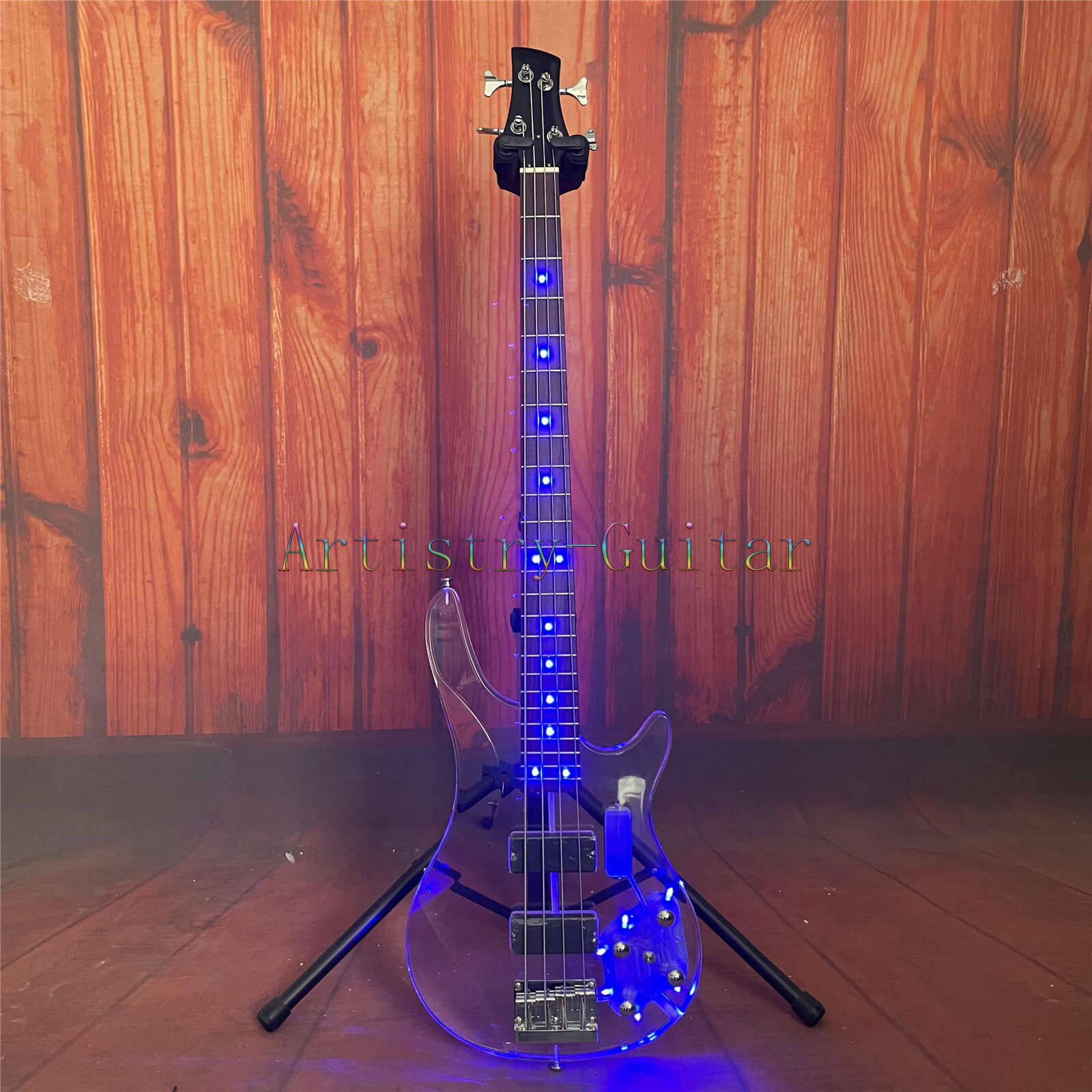 4 String Transparent Electric Bass Guitar Blue Light Acrylic Body Fast ...