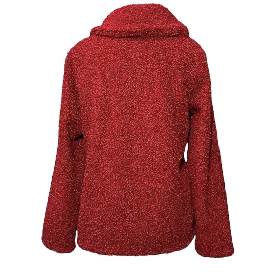J. Jill Red Teddy Bear Fleece Full Zip Cardigan Sweat… - Gem