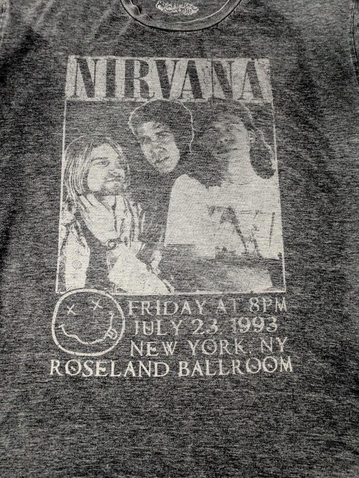Nirvana Shirt Men's Gray Roseland Ballroom July 23, 1993 Kurt Cobain No ...