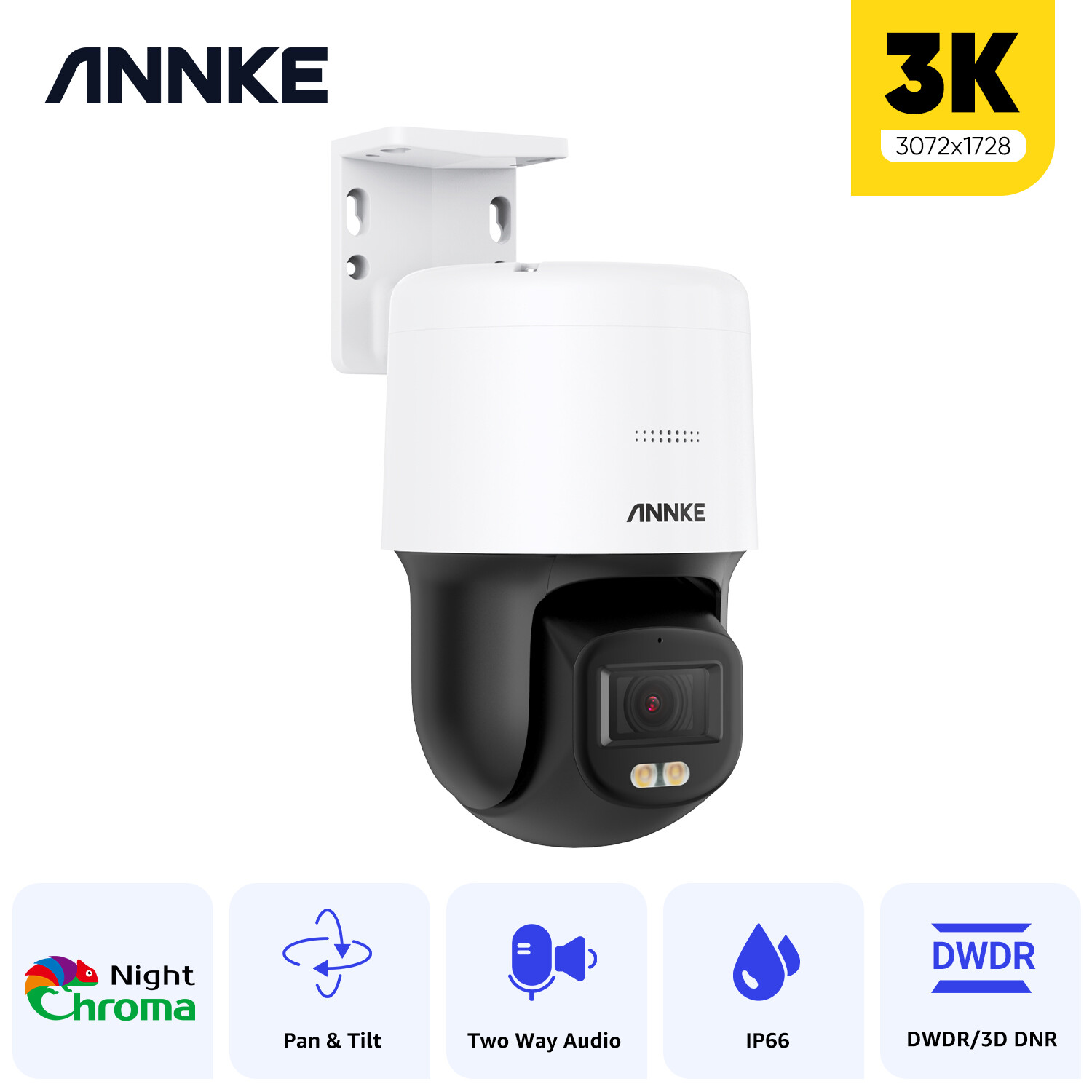 ANNKE 3K 5MP PoE Security IP Camera PT Color Night Vision Two Way Audio ...