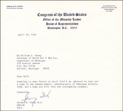 GERALD R. FORD - TYPED LETTER SIGNED 04/28/1969 | eBay