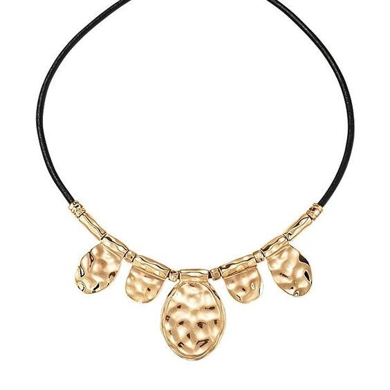 AVON Modern Metals Statement Necklace "Goldtone" Black Cord w/3 ...