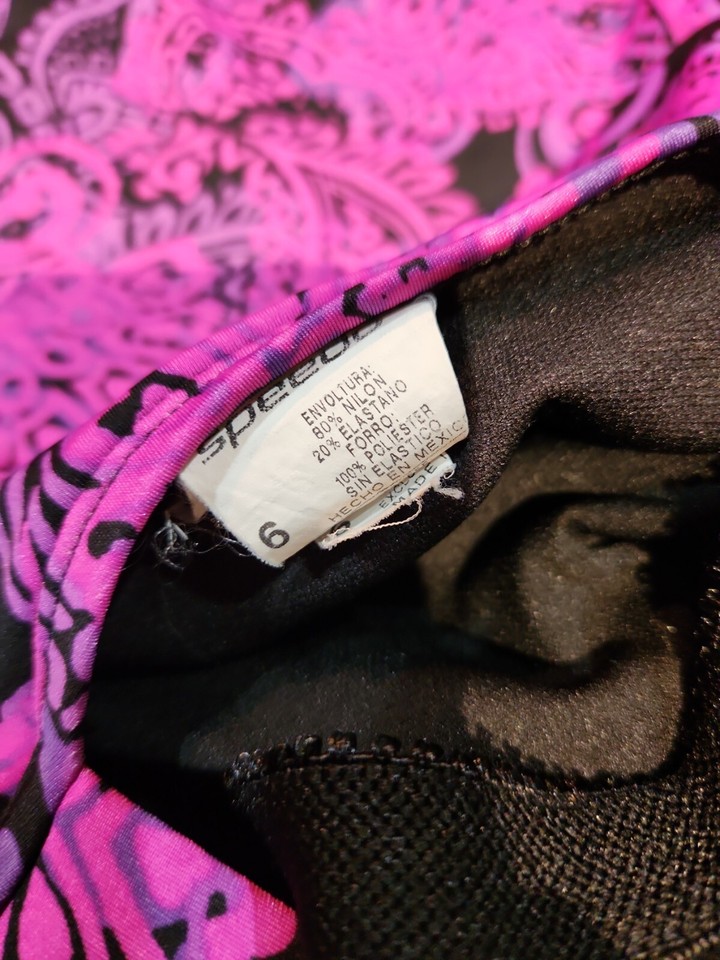 Speedo Pink Purple Black Floral Print One-Piece Swimsuit Womens Size 6 ...