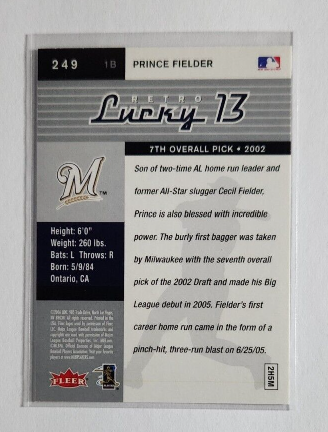 Prince Fielder 2006 Fleer Ultra Lucky 13 Rookie (RC) #249 Brewers | eBay