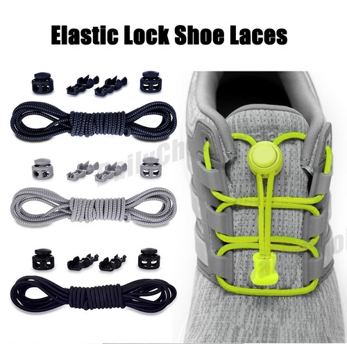 No Tie Elastic Locked Lock Shoelaces Toggle Shoe Laces Sneakers Kids ...