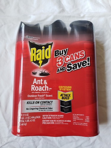 Raid Ant & Roach Killer 26 Spray Outdoor Fresh Scent 20 Oz 3 Pack Kills ...