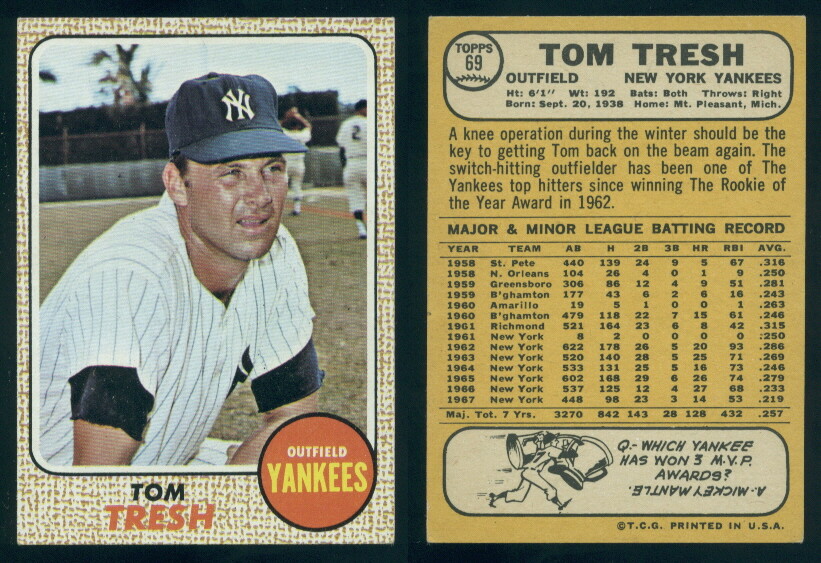 (62052) 1968 Topps 69 Tom Tresh Yankees-EM | eBay