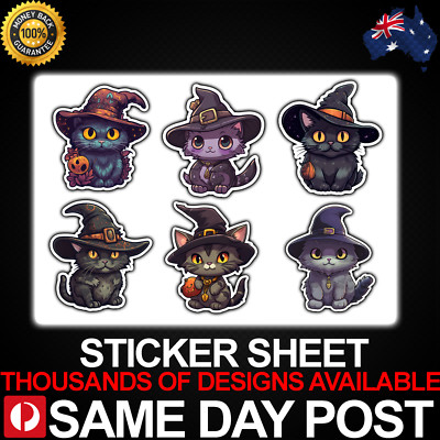 WITCHY CATS Vinyl Sticker Sheet Car Decal Cheap Cute Animal Pet Kitten ...