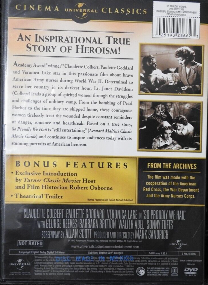 SO PROUDLY WE HAIL-DVD-CLAUDETTE COLBERT-PAULETTE GODDARD-VERONICA LAKE ...