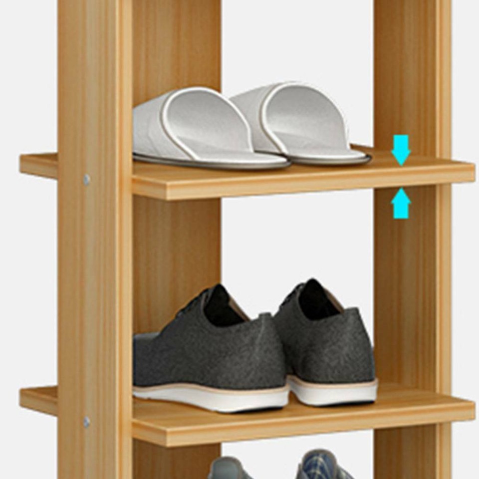 7 TIER TALL SHOE FOOTWEAR RACK ORGANISER WOODEN STORAGE SHELVES STAND ...
