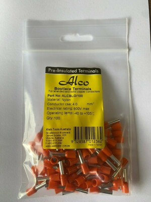 Cable Ferrules 4.0mm2 Pre Insulated Terminal Boot Lace Pin Crimp Orange ...