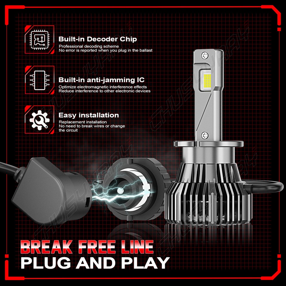 D2S D2R D4S D4R LED Headlight Bulbs High Low Beam Kit 6000K Bright ...