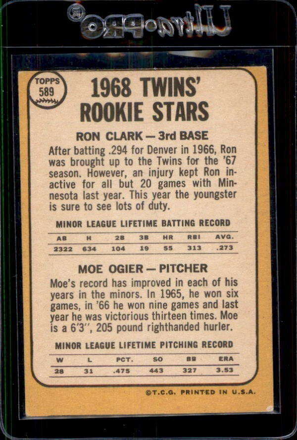 1968 Topps #589 Twins Rookies Ron Clark Moe Ogier - Nice Card! | eBay