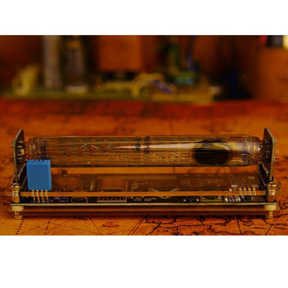 IV27 Desk Clock with Fluorescent Tube Display RGB Backlight and Remote ...