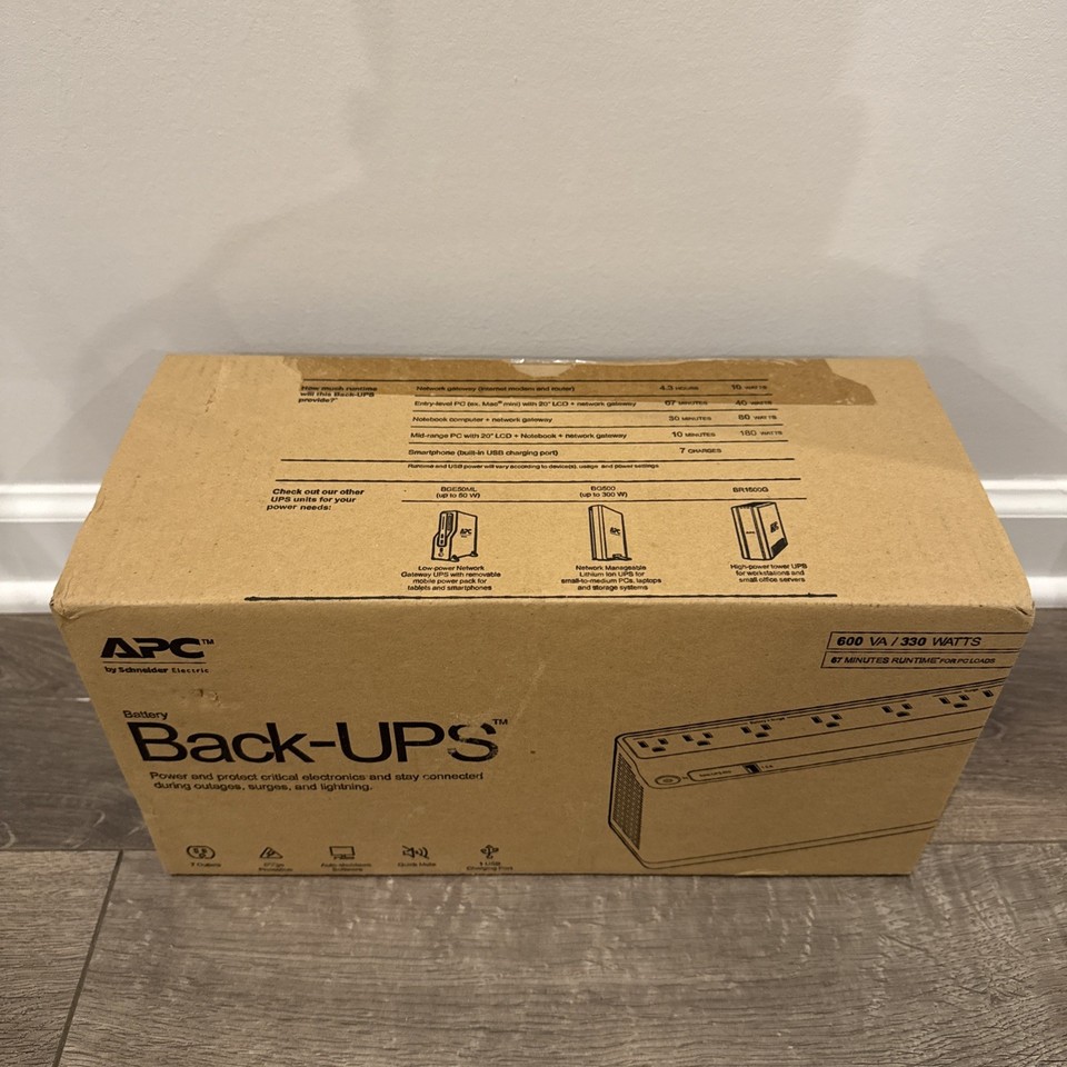 APC Back-UPS 600 BE600M1 600VA 330W Battery Backup & Surge Protector ...