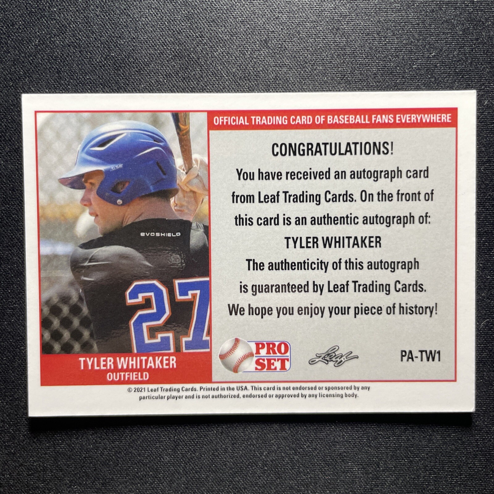 2021 Leaf Pro Set Metal Tyler Whitaker XRC Rookie Auto Red Refractor ...