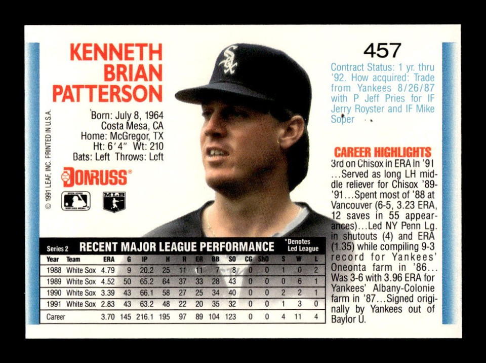 1992 Donruss Ken Patterson #457 | eBay
