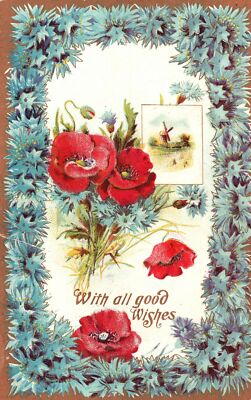 Vintage Postcard1910's With All Good Wishes Flower Bouquet Windmill ...