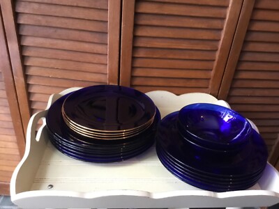 18 COBALT BLUE DISHES ASSORTED LOTS DINNER, SALAD, LUNCHEON PLATES 2 ...