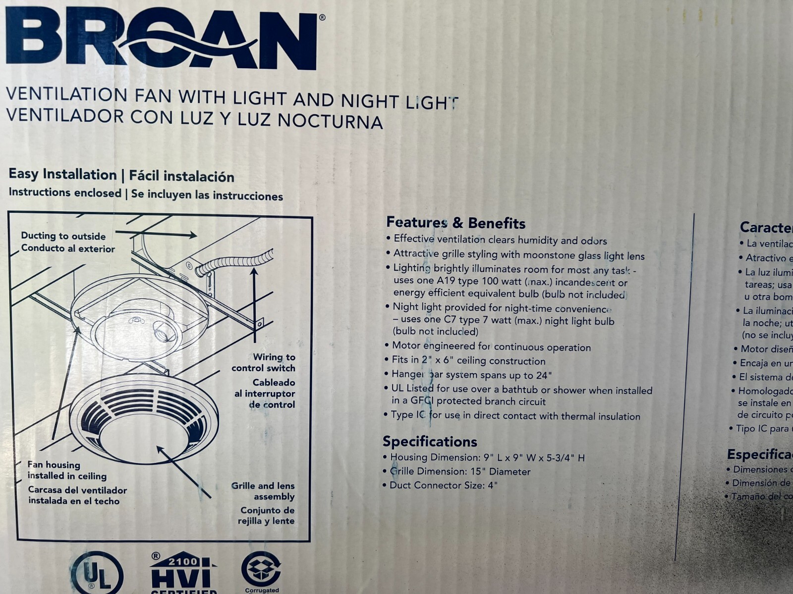 Broan Nutone 750 Round Fan Light Bathroom Vent White Grille Glass Lens ...