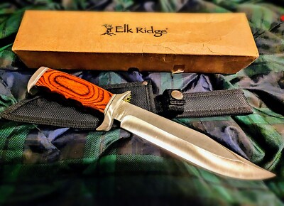 Elk Ridge Hunting Knife , Embroidered Sheath, 7 inch 440 SS Blade New ...