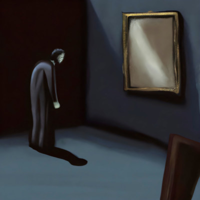 Fear of Mirrors I Man Alone Empty Dark Room Shadows Surreal Painting ...