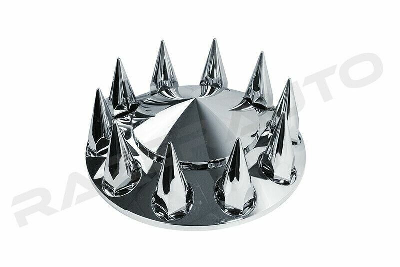 Chrome 22.5"+24" Front+Rear Wheel Center Hub Cap 10 Lug Spike nut Axle ...