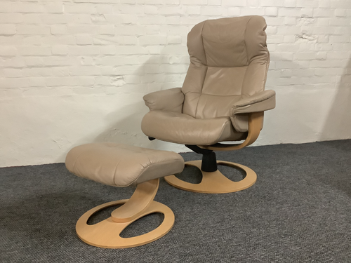 Stressless Reclining Swivel Leather Chair and Footstool. | eBay UK