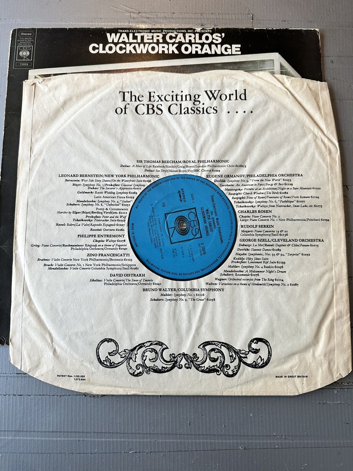 WALTER CARLOS CLOCKWORK ORANGE OST 1st UK LP 1972 MOOG SYNTH COMPLETE ...