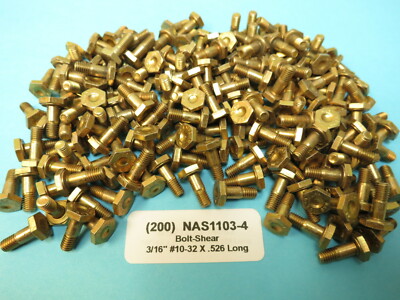 (200 each) NAS1103-4 Aircraft Aerospace Shear Bolts 3/16” #10-32 x .526 ...