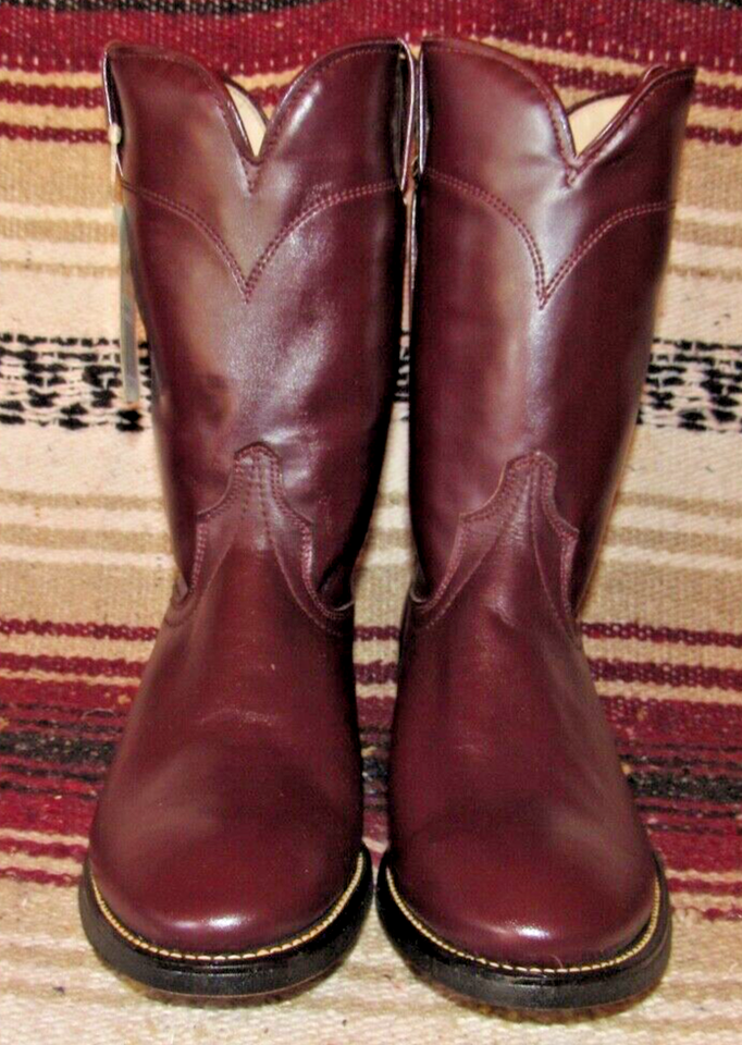 Mens Vintage Laredo Wine Leather Roper Cowboy Boots 7 D Lady 8.5 M NEW ...