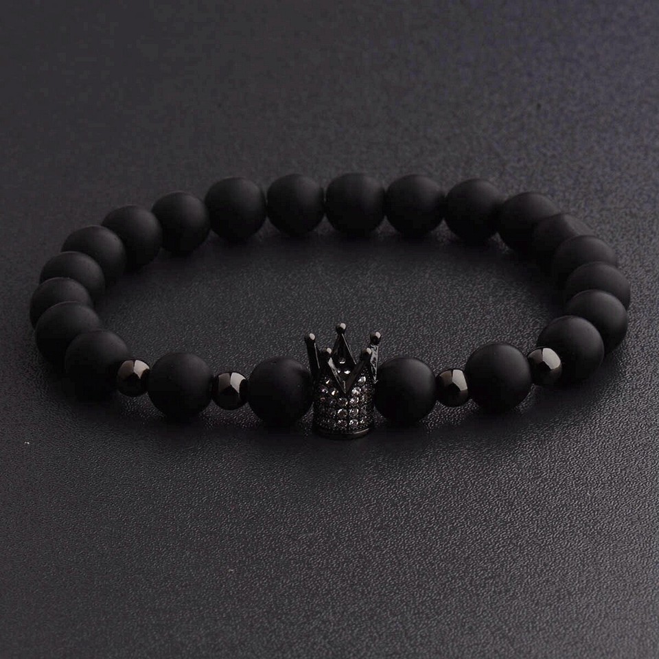 Trendy Crown Charm Bracelet Women Men Couple Stone Bead Bangles Gift ...