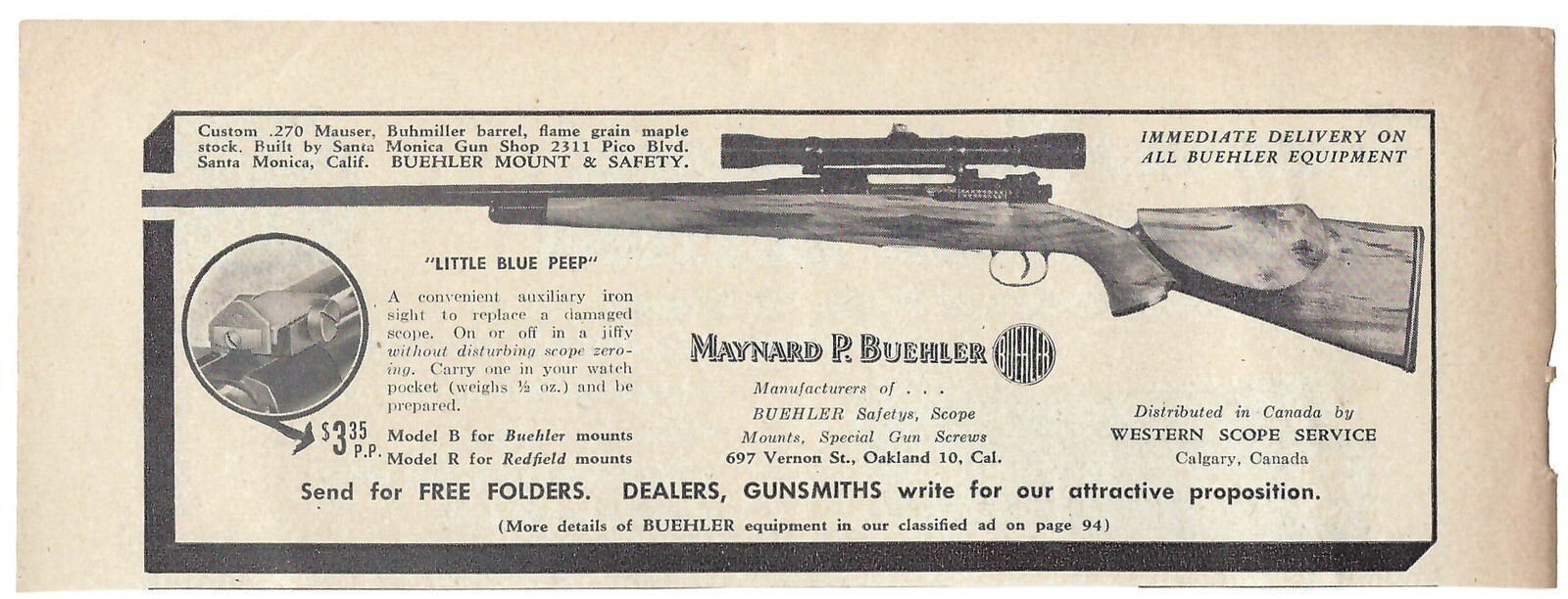 1949 Maynard P. Buehler Little Blue Peep Iron Sight Vintage Magazine ...