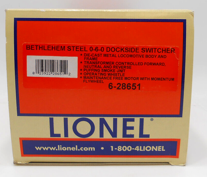 LIONEL 6-28651 BETHLEHEM STEEL 0-6-0 DOCKSIDE SWITCHER NEW IN BOX MINT ...