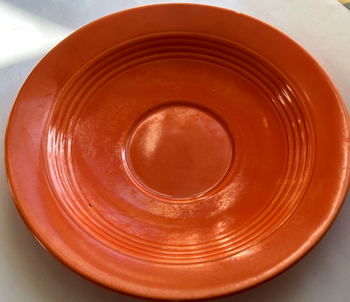 vtg Homer Laughlin radioactive red Harlequin SAUCER cup plate dish bowl ...
