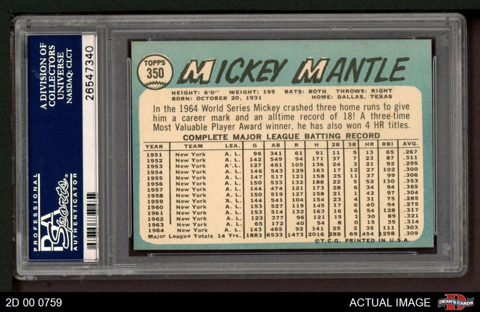 1965 Topps #350 Mickey Mantle Yankees HOF PSA 8 - NM/MT | eBay
