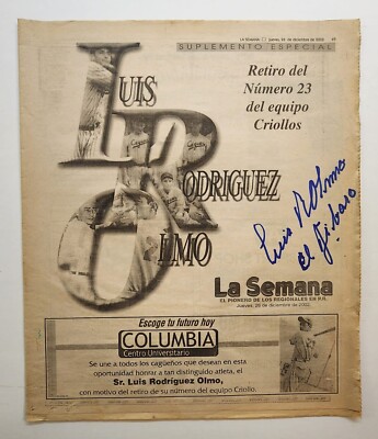 NEWSPAPER / LUIS R OLMO / BASEBALL PLAYER FROM PUERTO RICO 2002 SIGNED ...