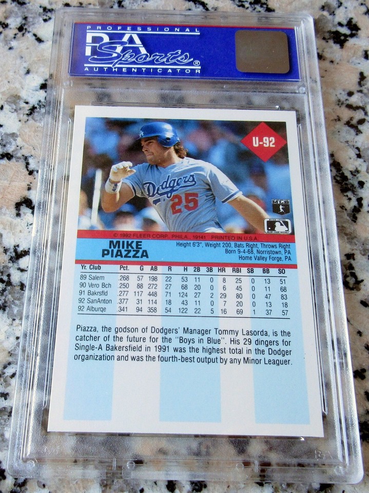 MIKE PIAZZA 1992 Fleer Rookie Card RC PSA 9 MINT Low # New York Mets ...