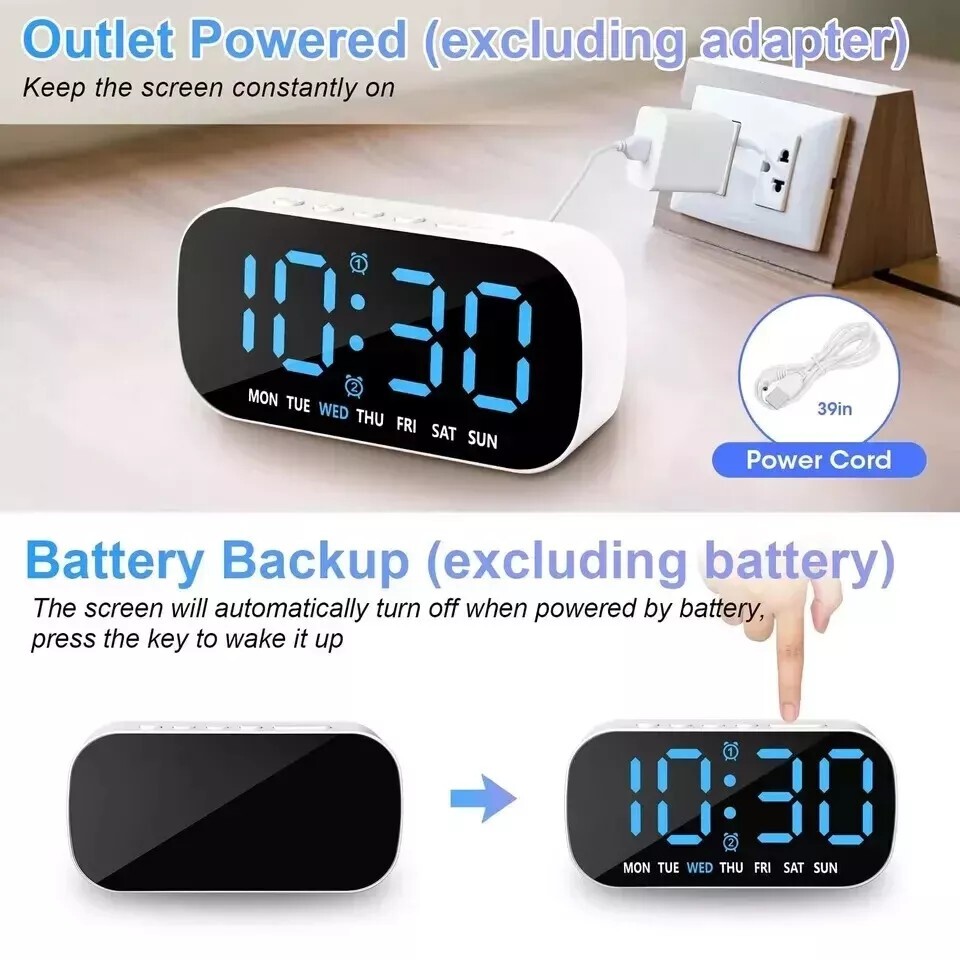 Electric Digital Alarm Clock LED Large Display Battery Backup Snooze | eBay