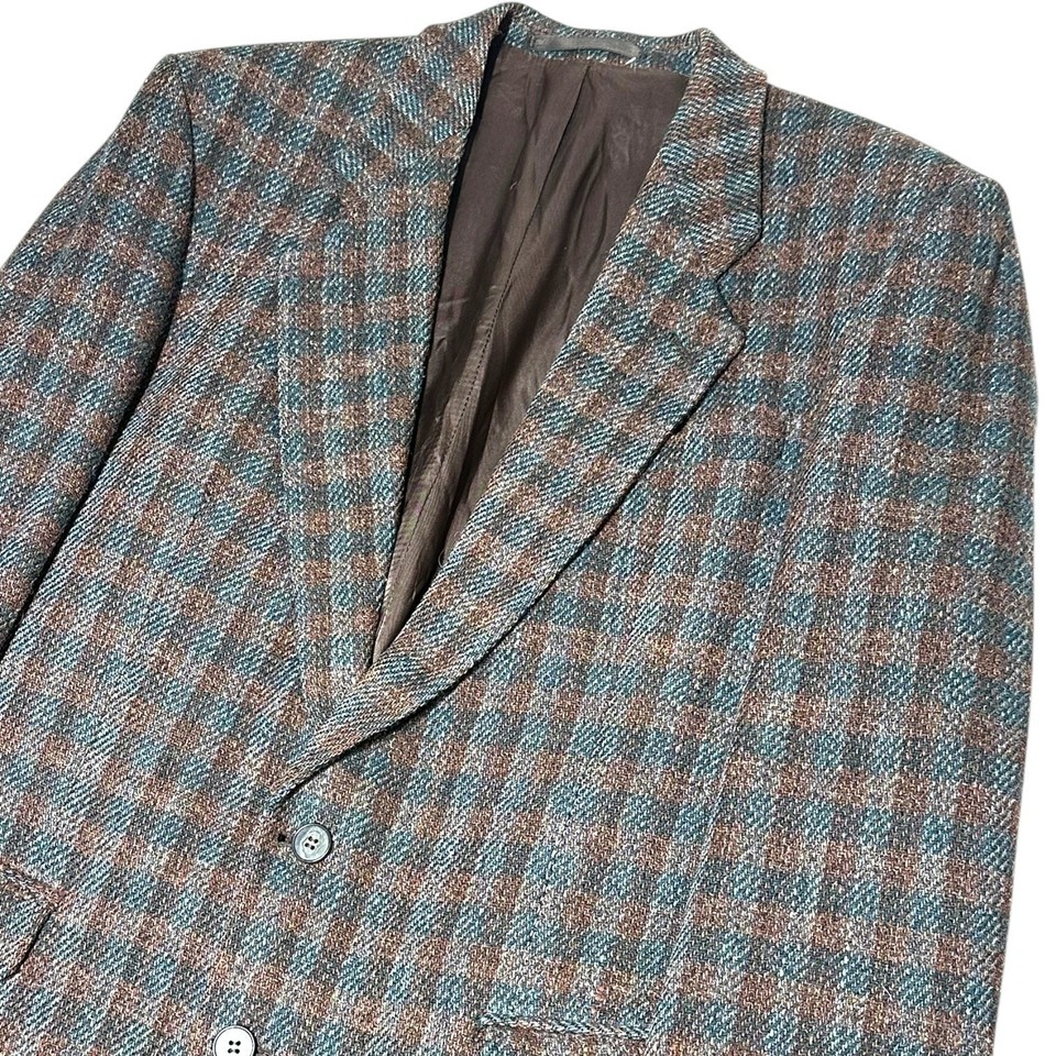 Centaur Harris Tweed Blazer Mens 46R Brown Blue Check Wool Sport Coat ...
