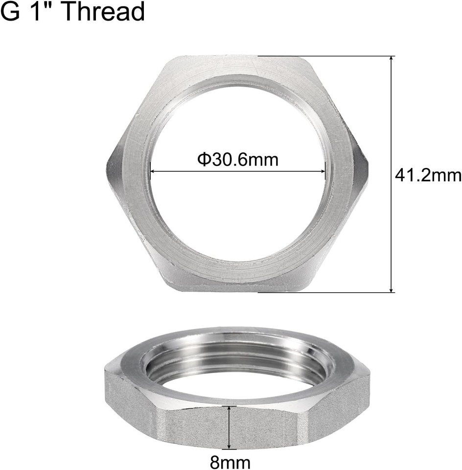 uxcell 2 Pcs Cast Pipe Fitting Hex Locknut, 304 Stainless Steel G 1 ...