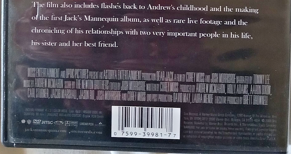 DEAR JACK 'JACKS MANNEQUIN'DVD REGION FREE (0) ANDREW McMAHON | eBay UK