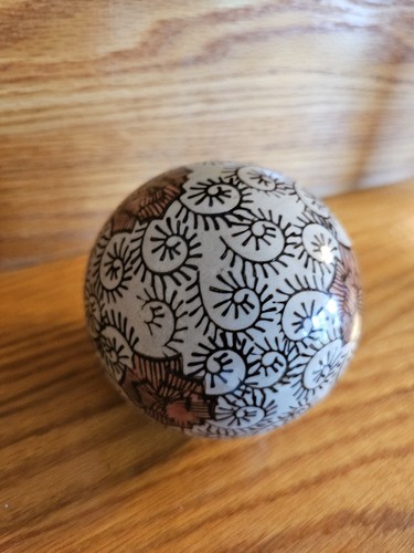 Decorative Orb 4 Inch Round Diameter Floral And Scroll Design Beige And ...