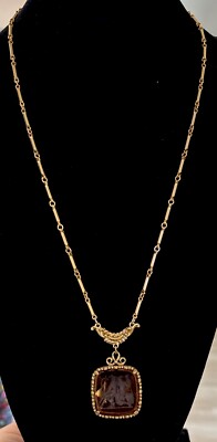 Vintage Goldette Intaglio Carved Necklace Gold Plated Prestine | eBay