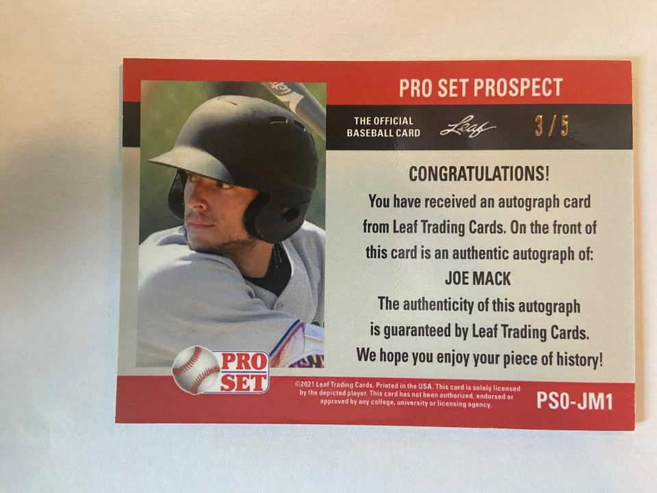 2021 Leaf Pro Set Joe Mack Auto Rookie Prospect XRC Card Marlins RC SSP ...